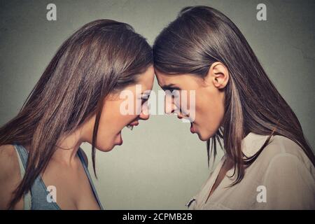 Two Women Screaming at Each Other Face to Face Stock Photo - Alamy