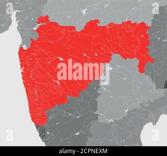 India states - map of Maharashtra. Hand made. Rivers and lakes are ...