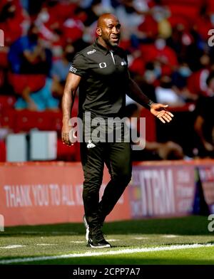 Doncaster Rovers manager Darren Moore speaks to the press at the end of ...