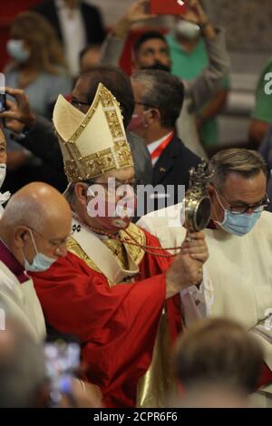 Archbishop of Naples, Cardinal Crescenzio Sepe during the miracle of ...