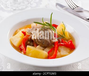 Braised beef stew with tomato served with steamed rice, Chinese ...
