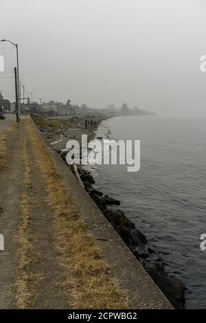 Smoke from wildfires blankets Alki Beach in West Seatt;e.Washington ...