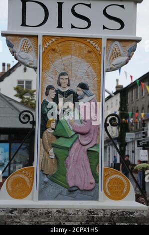 Town Sign , Diss, Norfolk. This side depicts Matilda, the daughter of ...