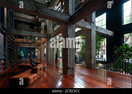 Unusual hard loft interior of Stamba hotel lobby in Tbilisi Georgia ...