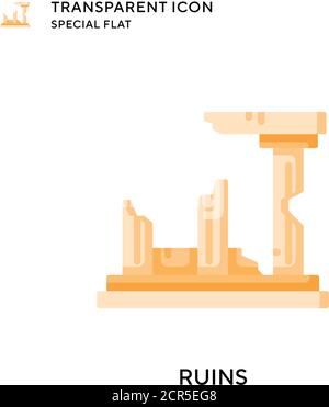 Ruined temple, abandoned architecture building with broken columns and ...