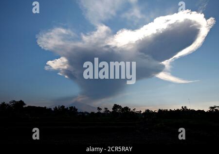 View of Mount Merapi from the village Cangkringan in its south Stock ...