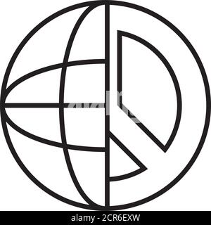global sphere with half peace symbol over white background, gradient ...