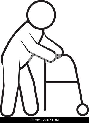 pictogram man with a walker icon over white background, silhouette ...