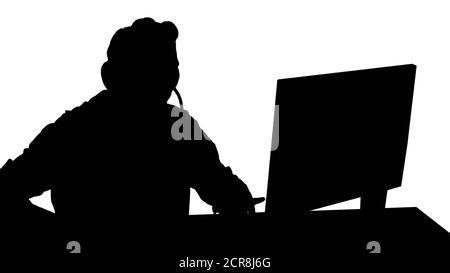Silhouette Gamer talking about the game on the screen to camera Stock ...