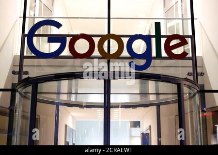 Europe, Germany, Hamburg, Google headquarters, entrance, neon sign ...