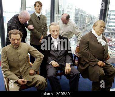The wax figures of Winston Churchill (L) and Adolf Hitler are ...
