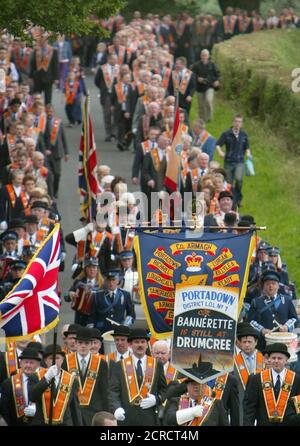 An Orange Order parade makes its way through Glasgow in Scotland Stock ...