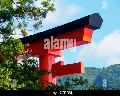 A red gate of peace in Hakone-jinja shrine in Ashinoko Lake, Kanagawa ...