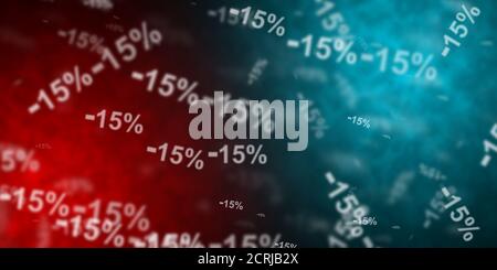 Flying -15% discount symbols over dark blue background Stock Photo - Alamy
