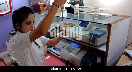 DISTRICT KATNI, INDIA - SEPTEMBER 27, 2019: An indian female lab ...