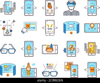 Augmented Reality line icons collection. Immersive, Interactive, Holographic, Pier, Innovative ...