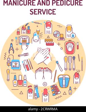 Manicure and pedicure procedures color line icons set. Isolated vector ...