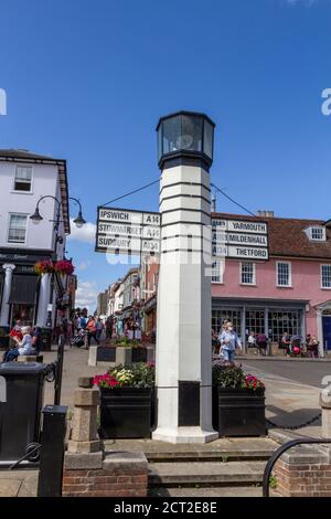 Pillar of Salt, a Grade II listed road sign on Angel Hill, Bury St ...