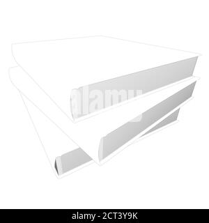 Contour of a stack of books from black lines isolated on a white background. One open book ...