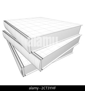 Contour of a stack of books from black lines isolated on a white background. One open book ...