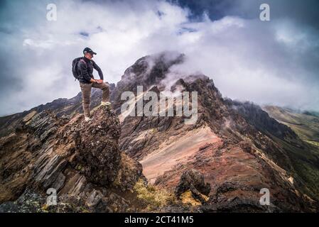 Climber on Ruminahui Volcano summit, Cotopaxi National Park, Avenue of ...