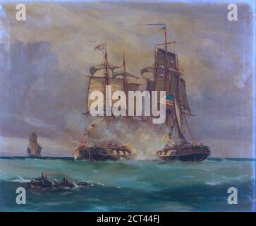 The War of 1812, naval battle between the U.S. frigate Constitution and ...