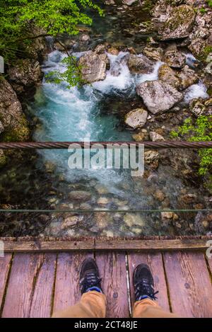 Bridge across the Zadlascica River Canyon, Tolman Gorges, Triglav ...