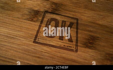 OK approved stamp printed on wooden box. Document accepted, admitted ...