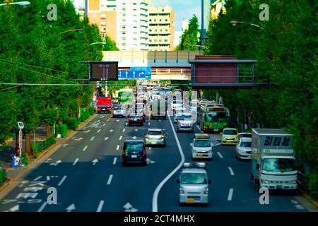 A miniature city street at Oume avenue in Tokyo daytime tiltshift Stock ...