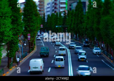 A miniature city street at Oume avenue in Tokyo daytime tiltshift Stock ...