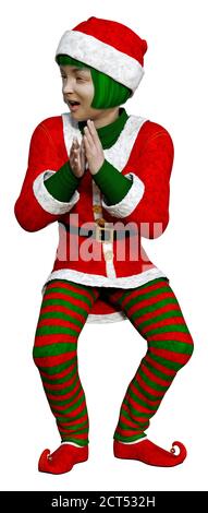 3D rendering of a little Christmas elf isolated on white background ...