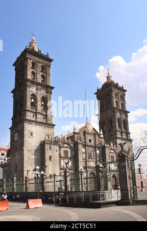 Mexico, Puebla Cathedral on the central plaza in Zocalo, historic city ...