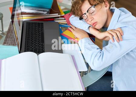 depressed school boy doesn't want to study, has bad grades in school ...