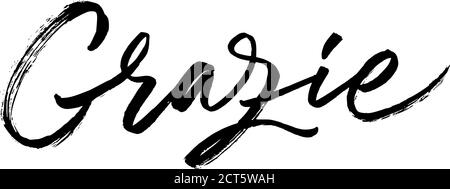 Grazie handwritten lettering text in form of heart. Thank you in ...