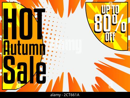 Comic book Autumn, Fall sale social media post design. Cartoon colored ...