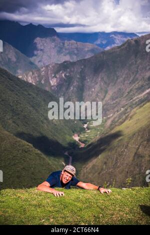 Tourists at Winaywayna Inca Ruins, on Inca Trail Trek day 3, Cusco ...