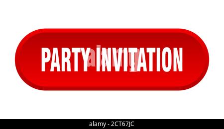 party invitation button. rounded sign isolated on white background ...