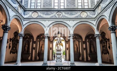The inner courtyard of the Palazzo Medici Riccardi in Florence, Italy ...