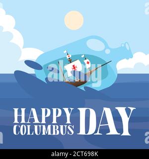 Columbus ship inside water bottle with usa flag design of happy ...