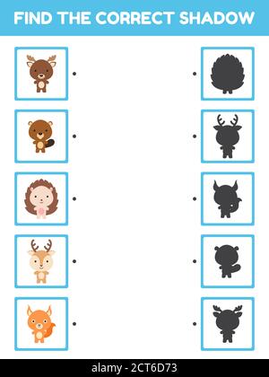 Find the correct shadow. Education developing worksheet. Matching game ...
