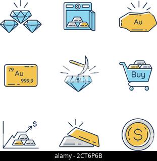 Precious gemstone color line icons set. Pictograms for web page, mobile ...