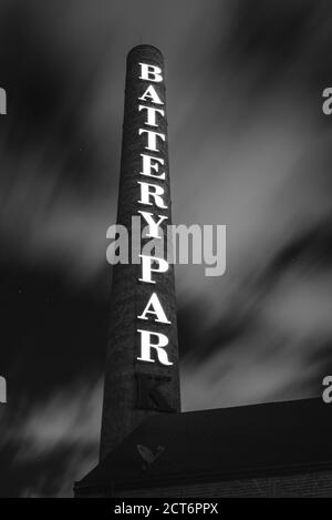 Battery Park light up pillar sign in cleveland ohio Stock Photo - Alamy