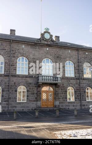 Facade of a parliament building, Althingi, Reykjavik, Iceland Stock ...