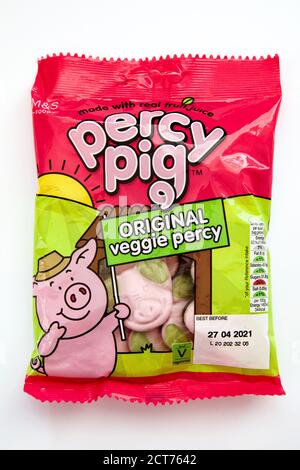 Bag of Marks & Spencer percy pig goes globetrotting sweets opened with contents spilled spilt ...