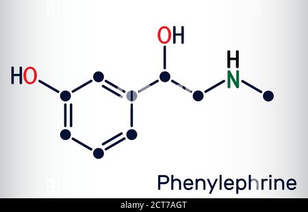 Phenylephrine nasal decongestant drug molecule. Skeletal formula Stock ...