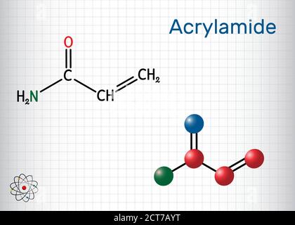 Acrylamide, ACR, acrylic amide molecule. It is as a precursor to ...