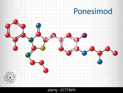 Ponesimod anti-inflammatory drug molecule (S1PR1 modulator). Skeletal ...
