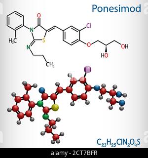 Ponesimod anti-inflammatory drug molecule (S1PR1 modulator). Skeletal ...