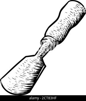 Hand drawn half round chisel in woodcut woodworking tool vector ...