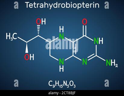 Tetrahydrobiopterin, BH4, THB, sapropterin molecule. It has role as ...